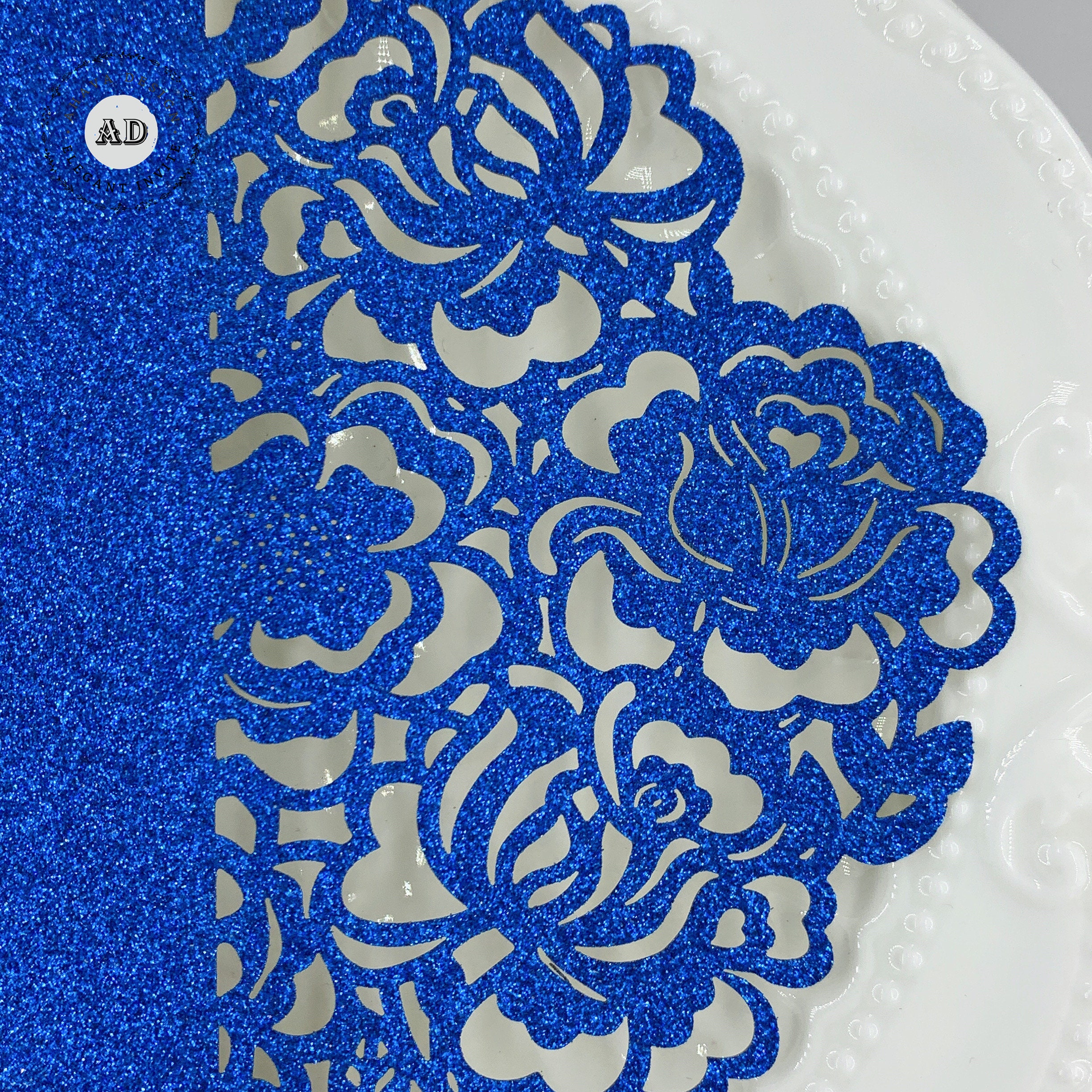 Glitter Royal Blue Tri Fold Laser Cut Rose Floral Invite for Girl ...