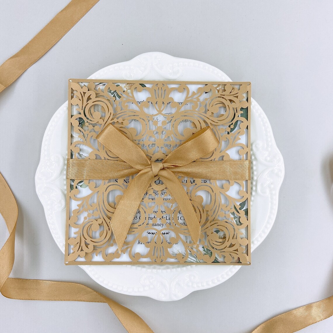 Laser Cut Wedding Invitations Gold Pocket Wedding Invitations Die Cut ...