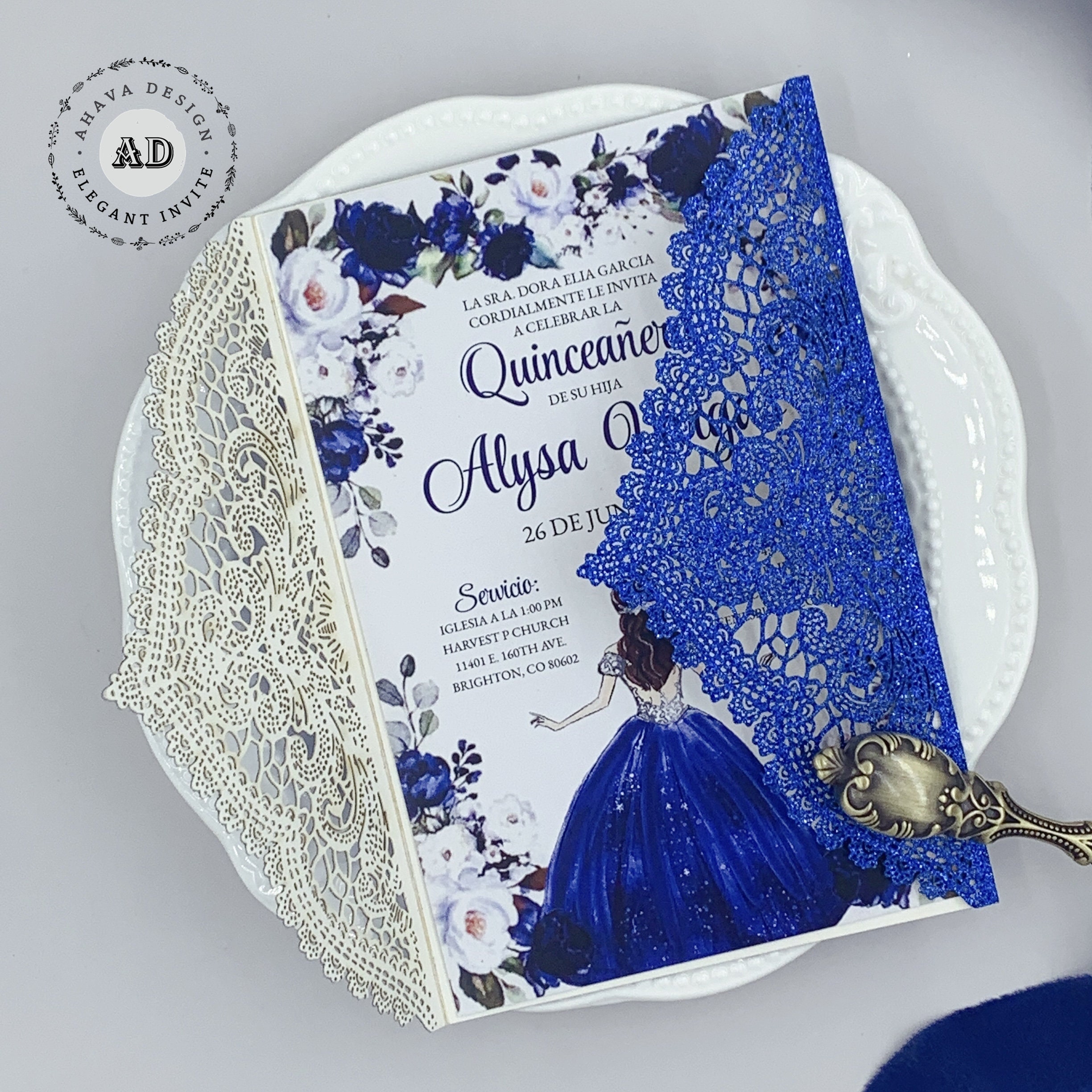 Glitter Royal Blue Laser Cut Lace Invitation Customized - Etsy