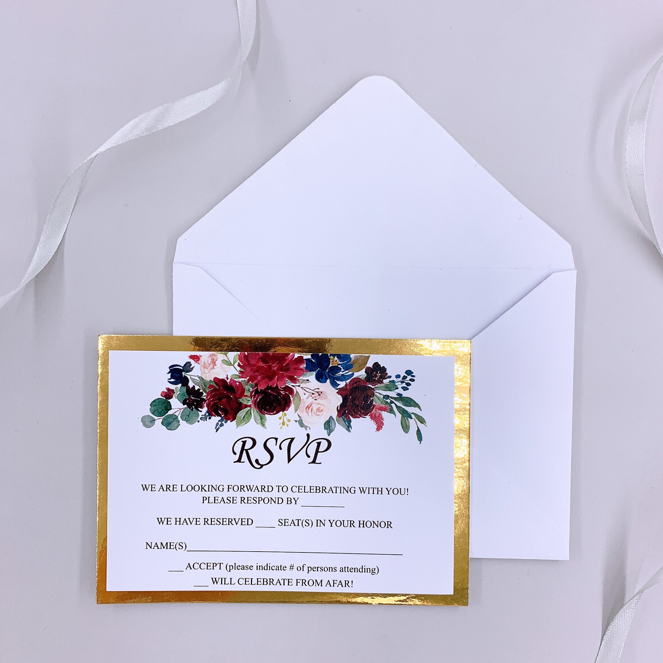 Glitter Gold Wedding RSVP Cards And Envelope Printable or | Etsy