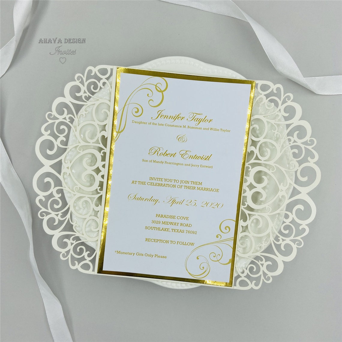 Gorgeous Ivory And Gold Laser Cut Wedding Invites Set With | Etsy