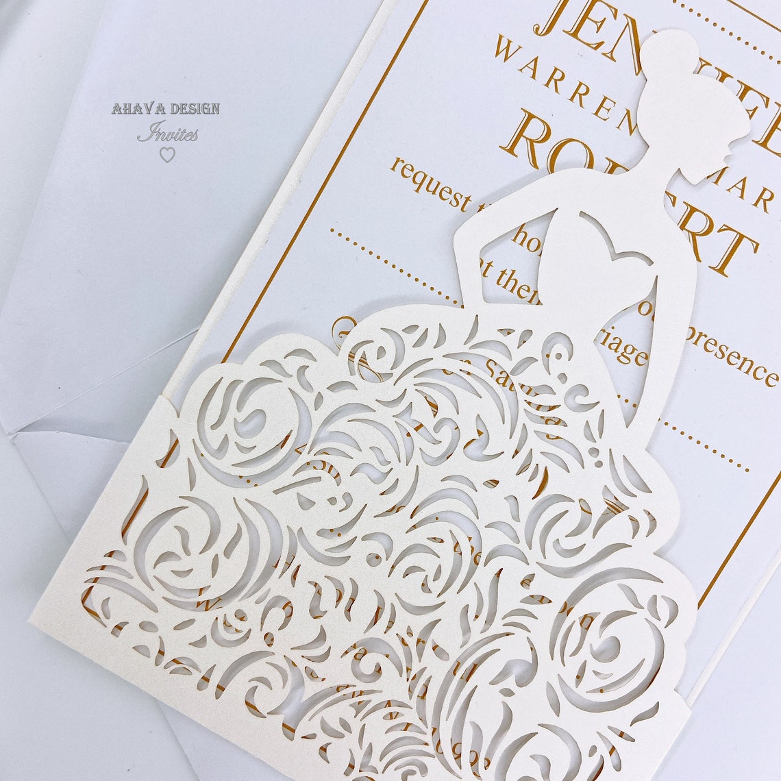 Elegant Ivory Wedding Invites With Matched Envelopes, Shimmery Bridal ...