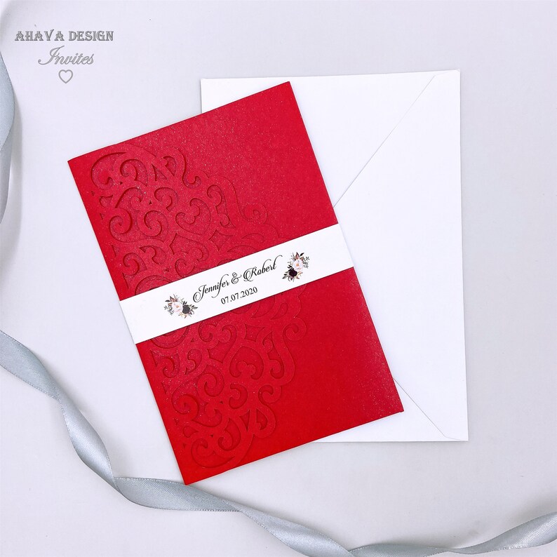 Customized Red Floral Laser Cut Wedding Invitation, Gorgeous Invite ...