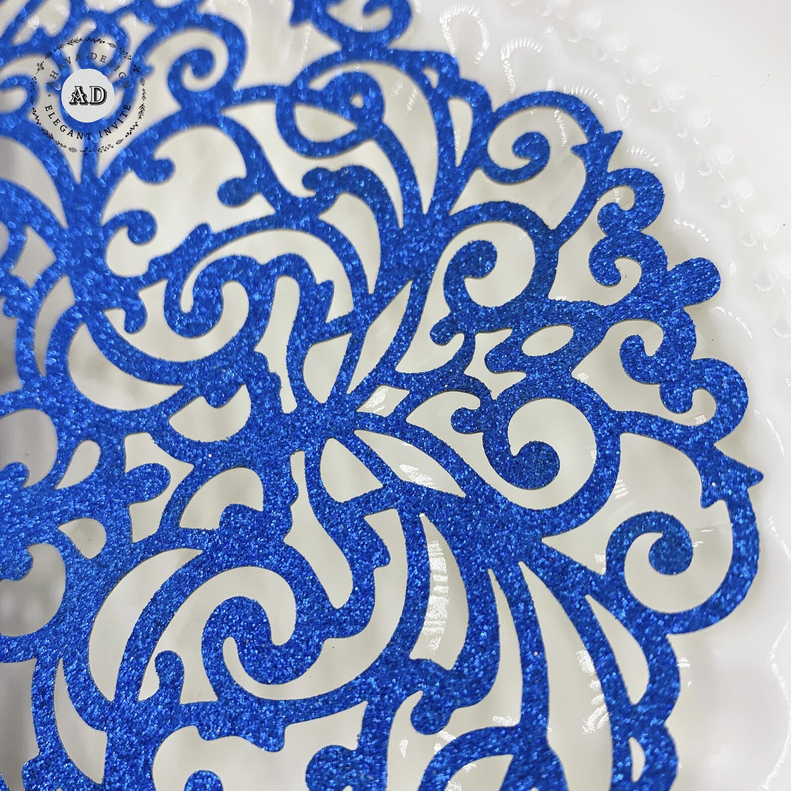 Glitter Royal Blue Tri Fold Laser Cut Quinceanera Sweet Sixteen Invites ...
