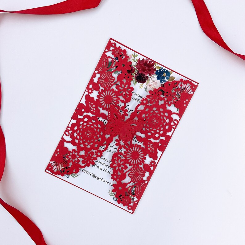 Special Red Laser Cut Wedding Invitations, Butterfly Laser Pocket With ...