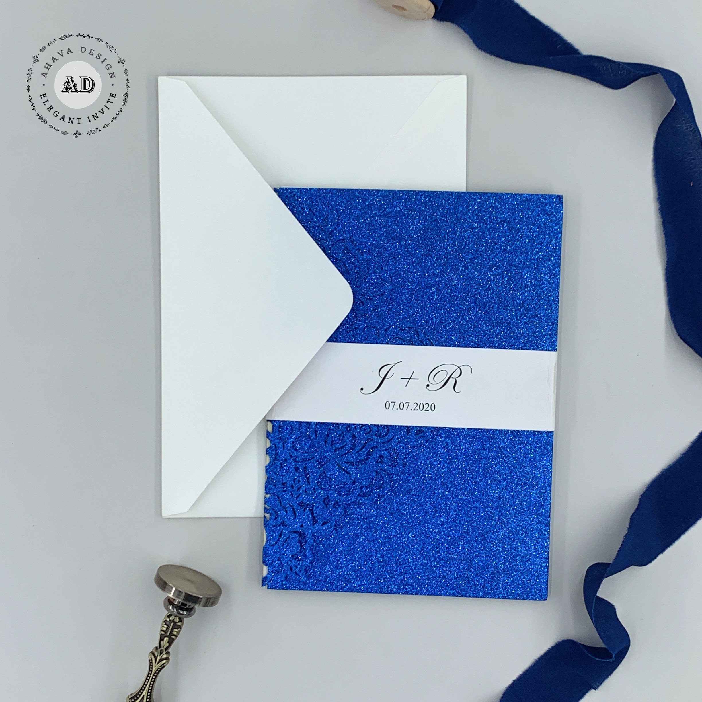 Glitter Royal Blue Tri Fold Laser Cut Rose Floral Invite for Girl ...