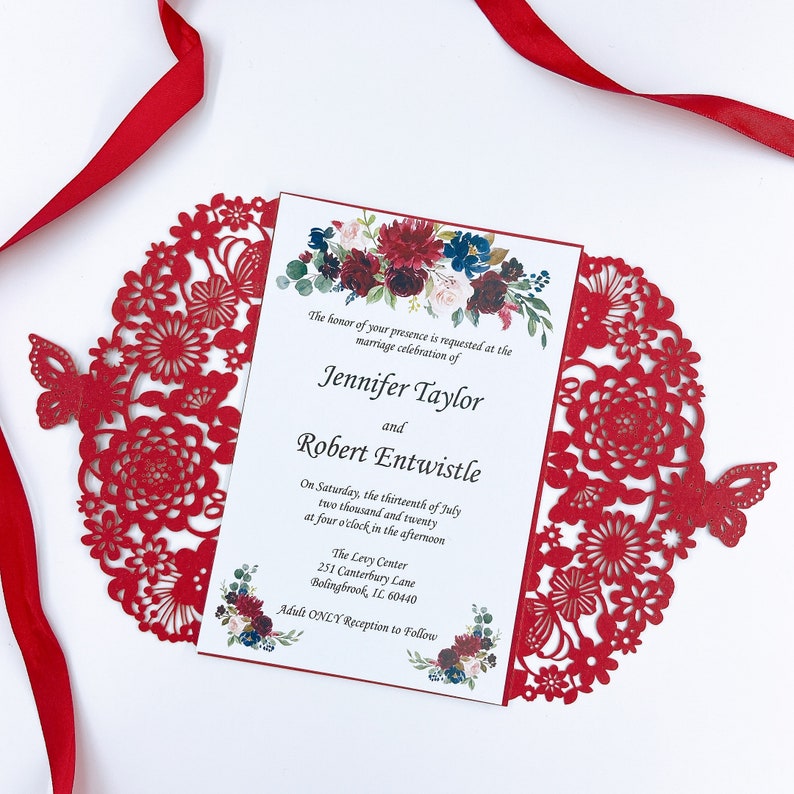 Special Red Laser Cut Wedding Invitations, Butterfly Laser Pocket With ...