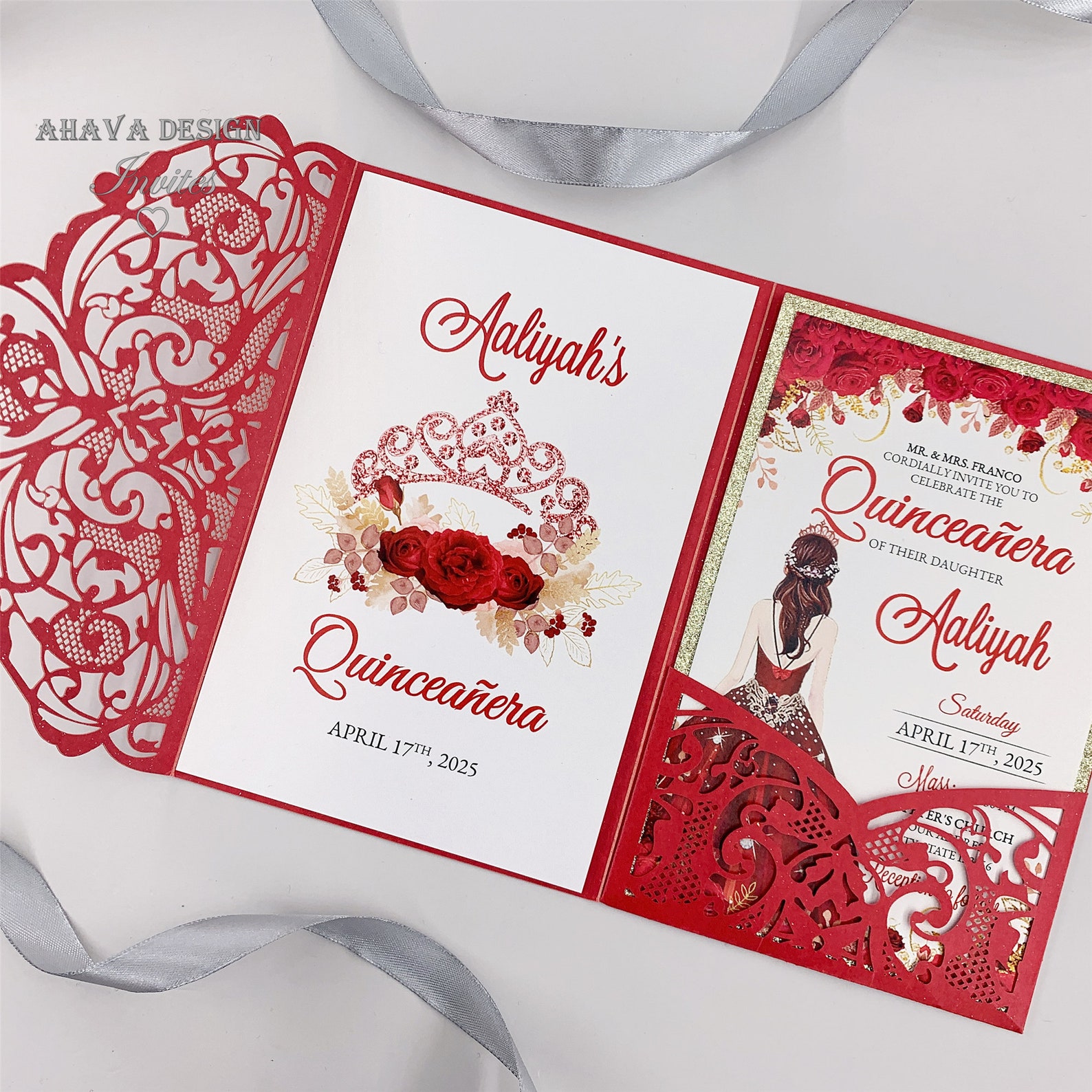 Gorgeous Red Quinceanera Invites Sweet 16 Invite XV Invitation ...