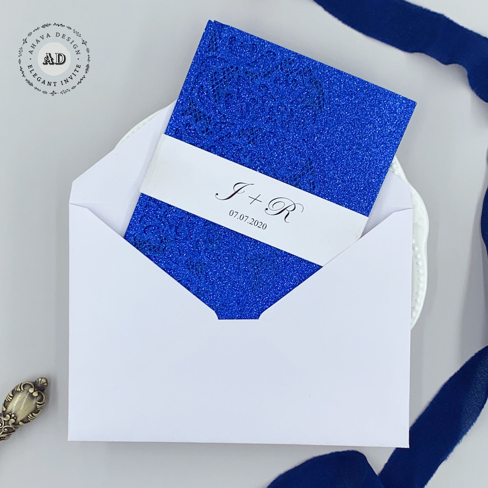Glitter Royal Blue Tri Fold Laser Cut Girl Quinceanera Invite, Gorgeous ...