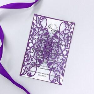 Custom Elegant Purple Laser Cut Wedding Invitation With Customized ...