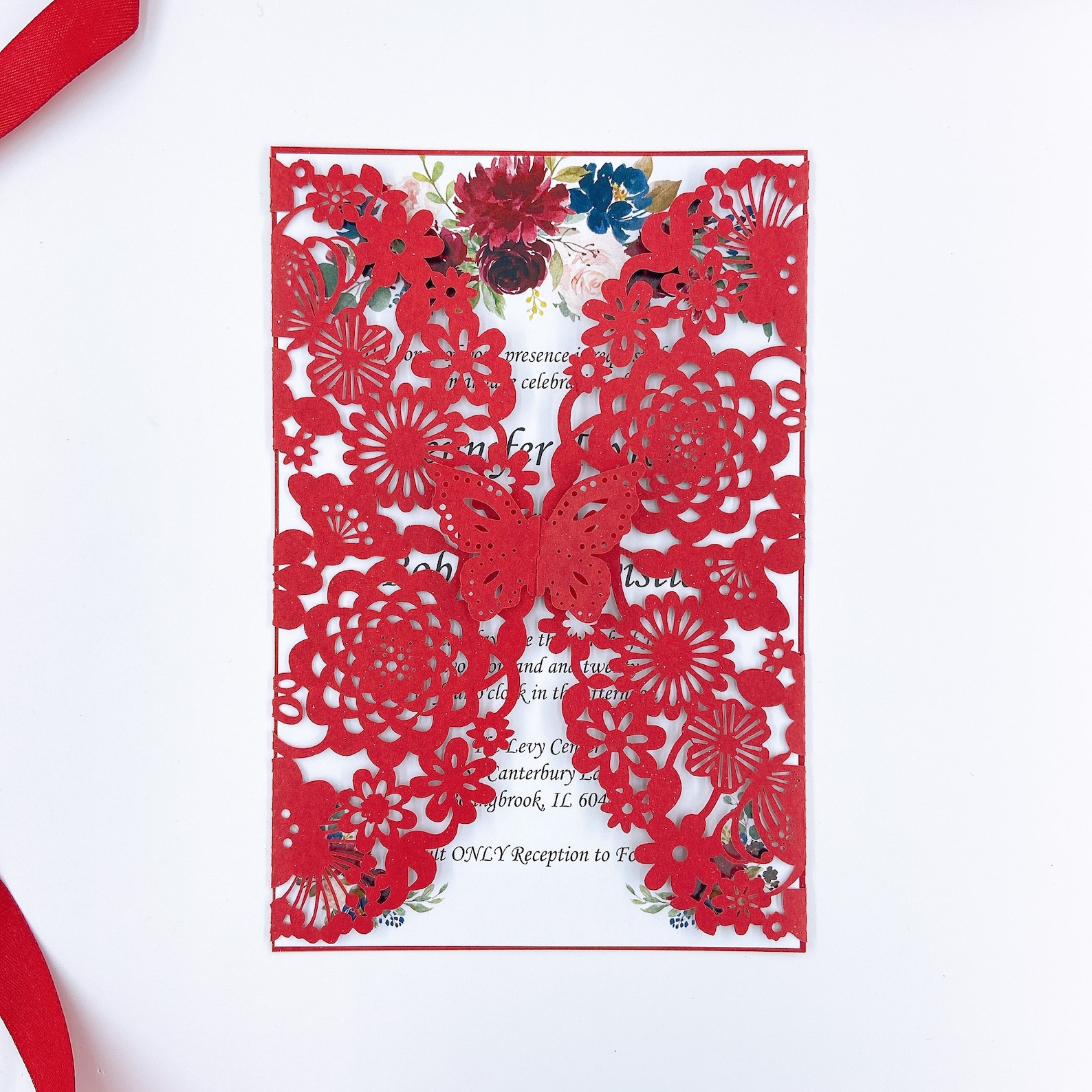 Special Red Laser Cut Wedding Invitations, Butterfly Laser Pocket With ...