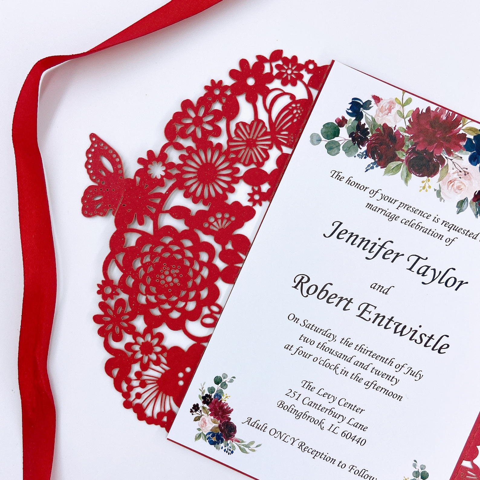 Special Red Laser Cut Wedding Invitations, Butterfly Laser Pocket With ...