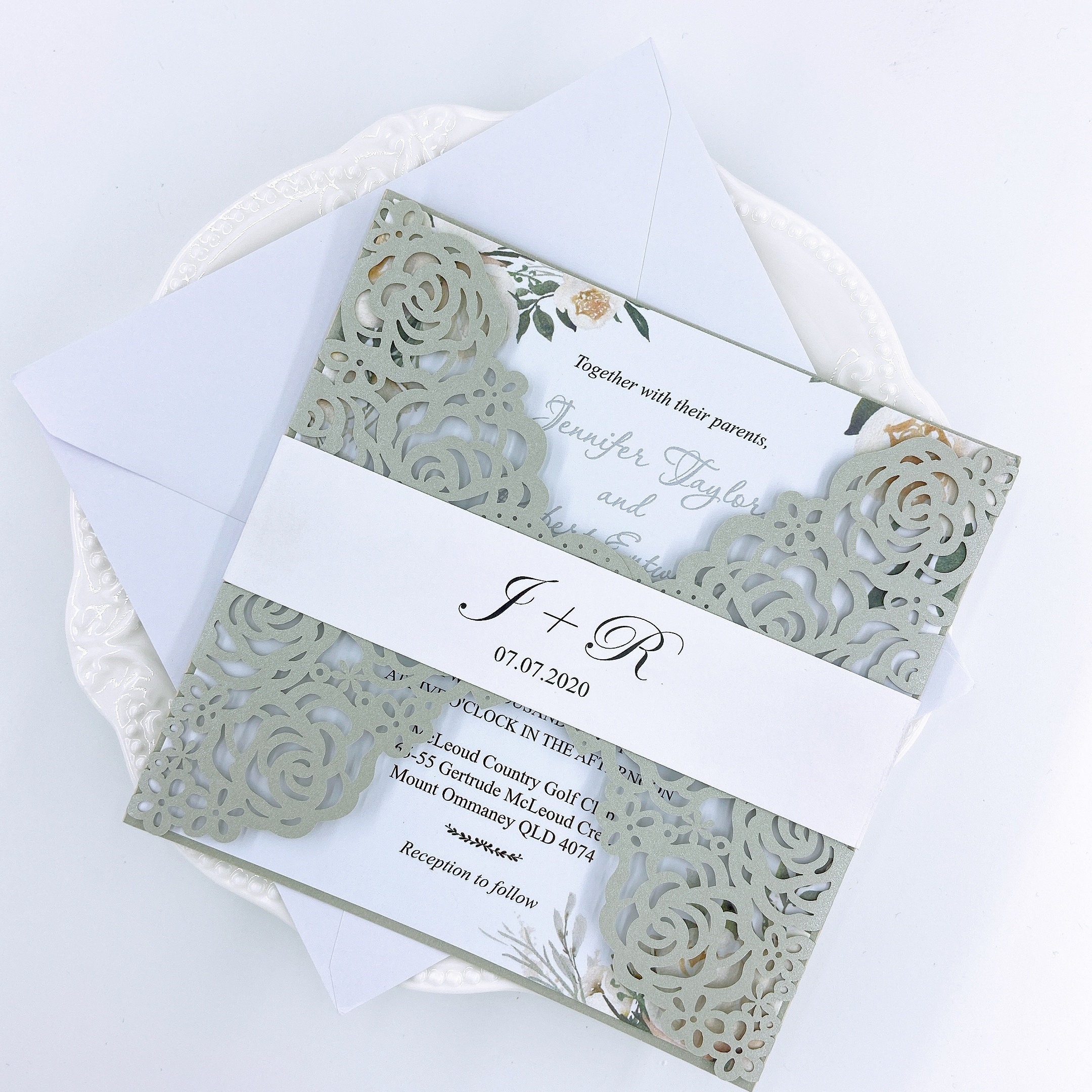 Silver Wedding Invitation With Customized Insert& Monogram | Etsy