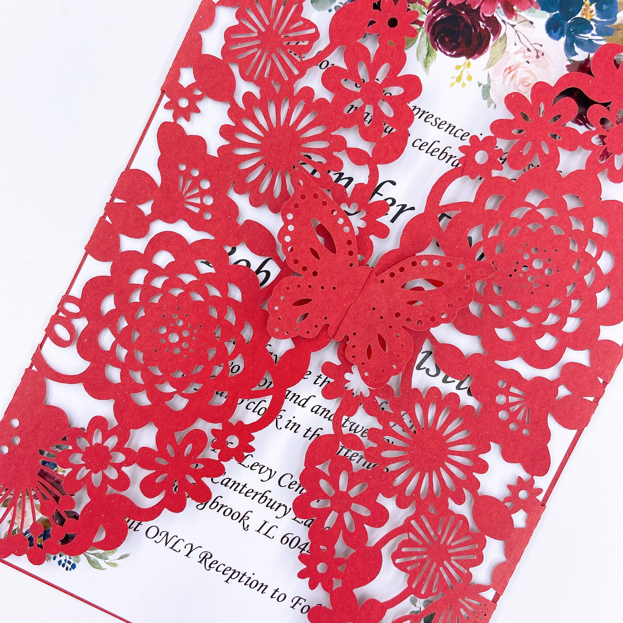 Special Red Laser Cut Wedding Invitations, Butterfly Laser Pocket With ...