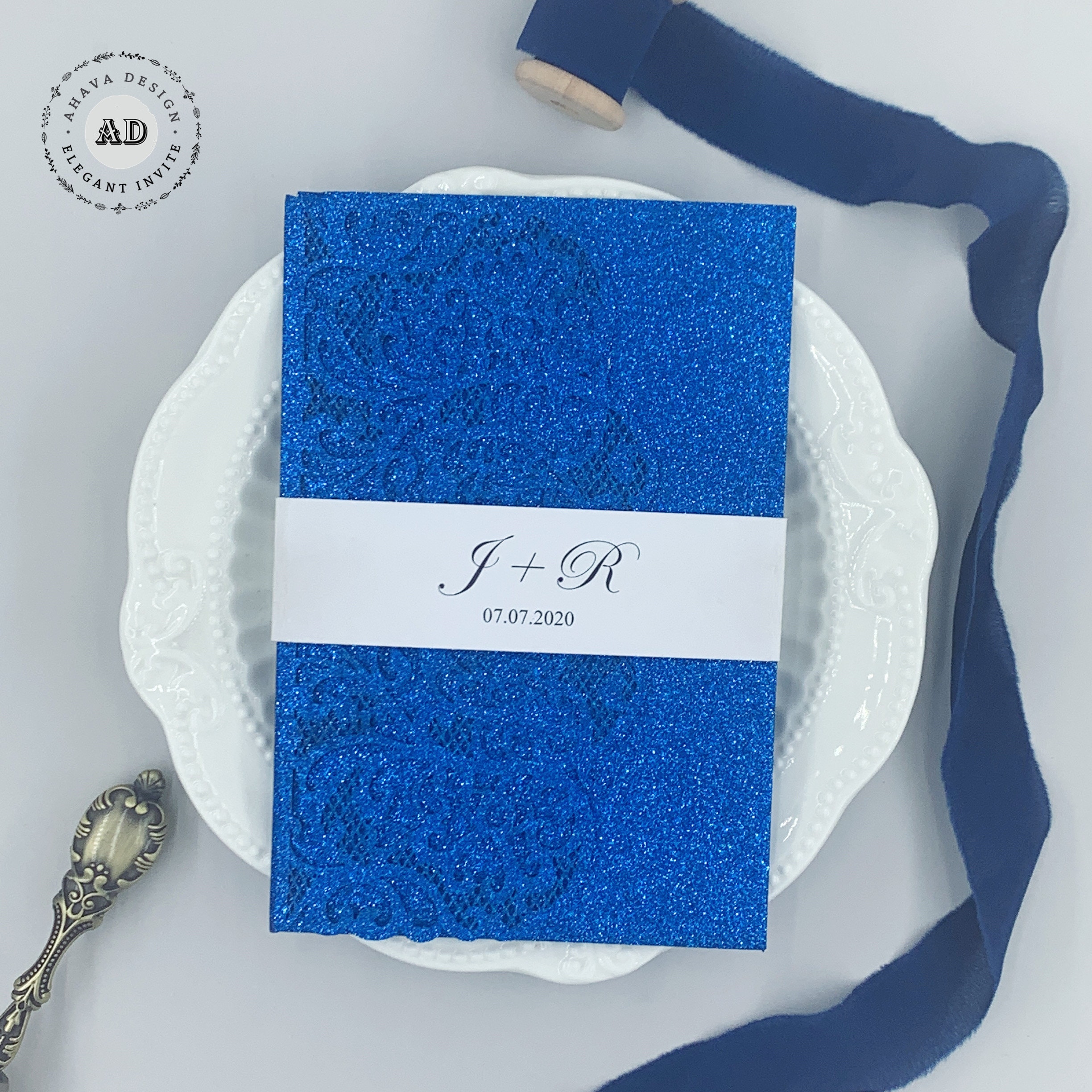 Glitter Royal Blue Tri Fold Laser Cut Girl Quinceanera Invite, Gorgeous ...