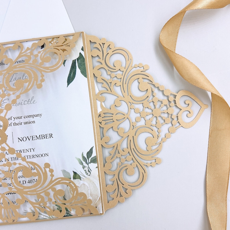 Laser Cut Wedding Invitations Gold Pocket Wedding Invitations Die Cut ...