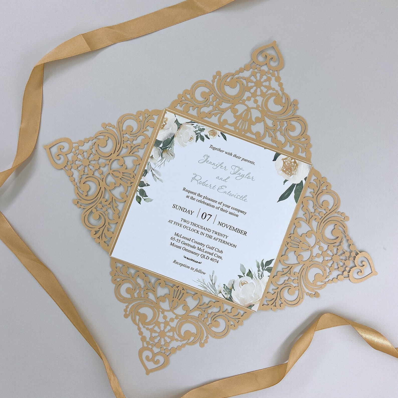 Laser Cut Wedding Invitations Gold Pocket Wedding Invitations Die Cut ...