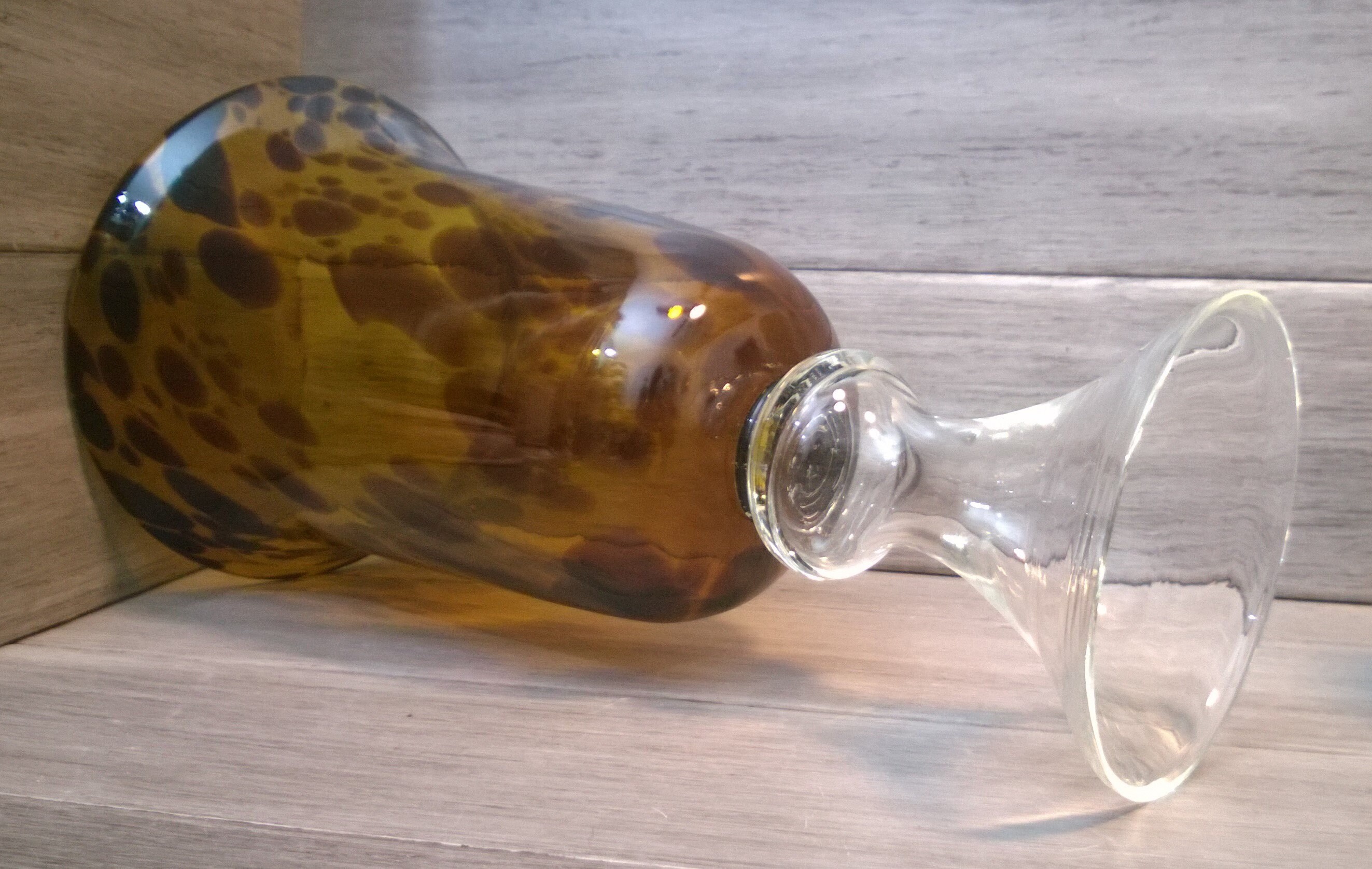 Hand-blown Tortoise Shell Art Glass Vase on a Clear Glass Pedestal ...