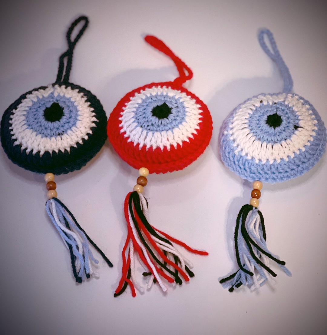 Crochet Evil Eye Car Hanging // Evil Eye Hang // Evil Eye Mirror Hang ...