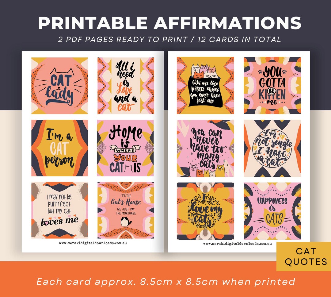 Printable Cat Affirmation Cards: Positive Quotes, Cat Lady Gift ...