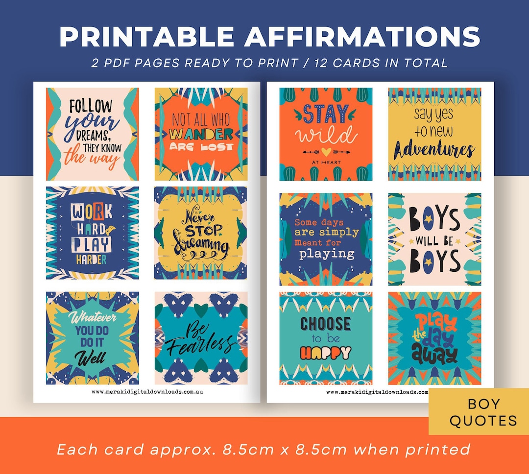 12 Printable Boy Affirmations Cards, INSTANT DOWNLOAD, Quotes for Boys ...