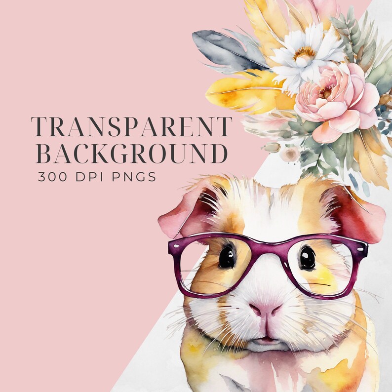 Watercolor Guinea Pig Clip Art Pack, Cute Animal Clipart, Clipart for ...