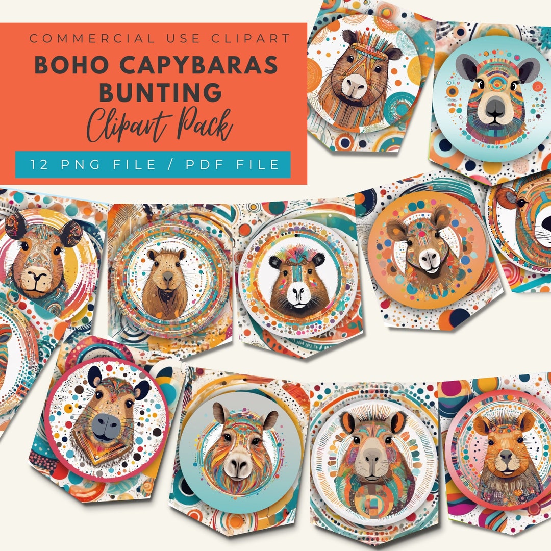 Boho Capybara Square Bunting Flags for INSTANT Download, Bunting ...