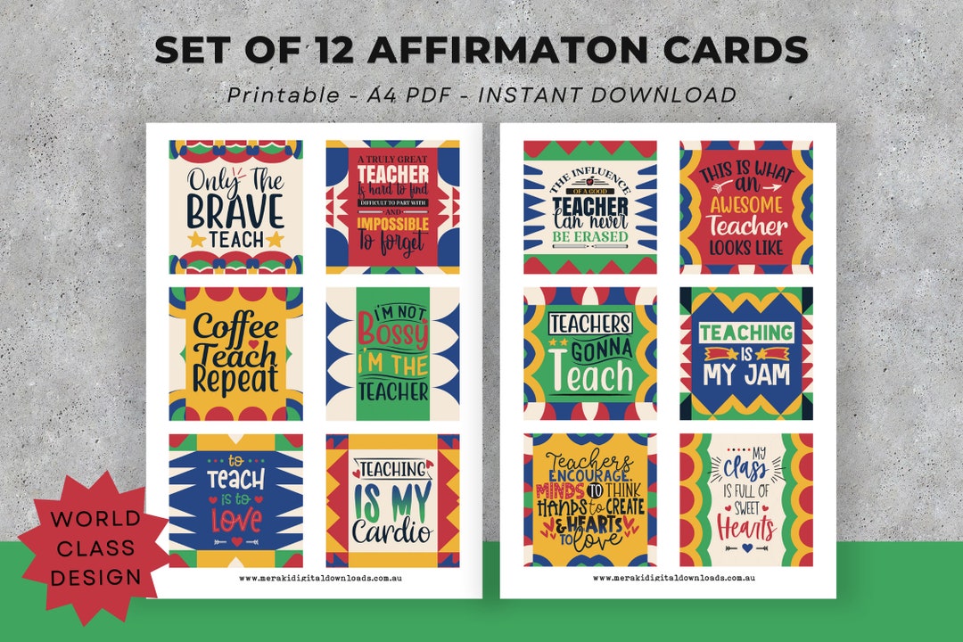 12 Printable Teacher Affirmations Cards, INSTANT DOWNLOAD, Teaching ...