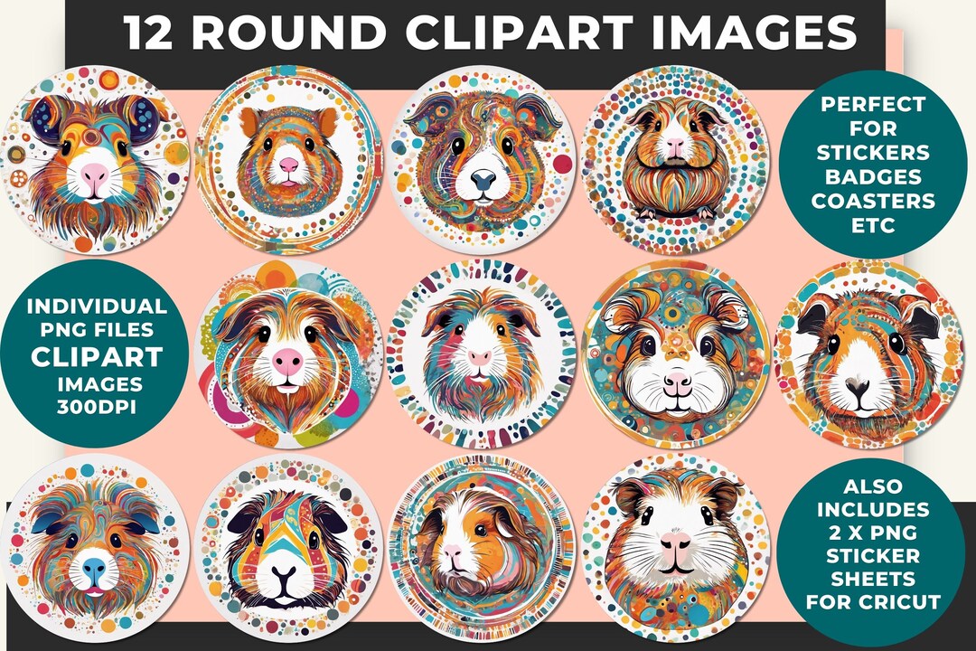 Round Clipart, Cricut Sticker Sheets, Guinea Pig Stickers, Images for ...