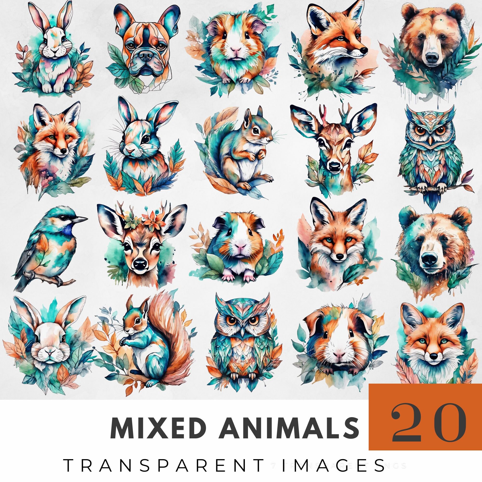 Colourful Mixed Animals Clip Art Pack, Cute Animal Clipart, Clipart for ...