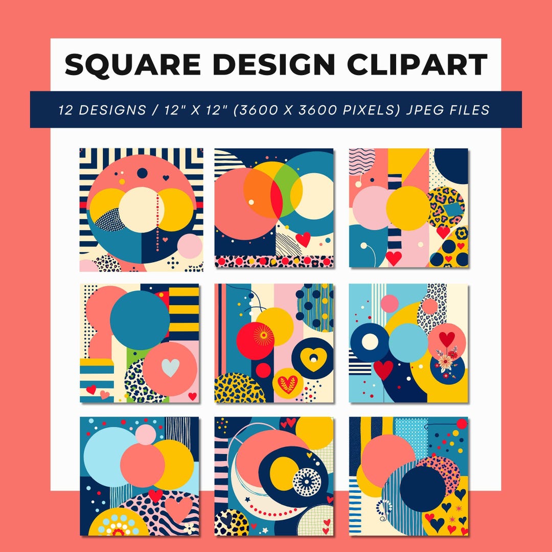 Square Abstract Clipart Designs: JPEG Digital Backgrounds (instant ...