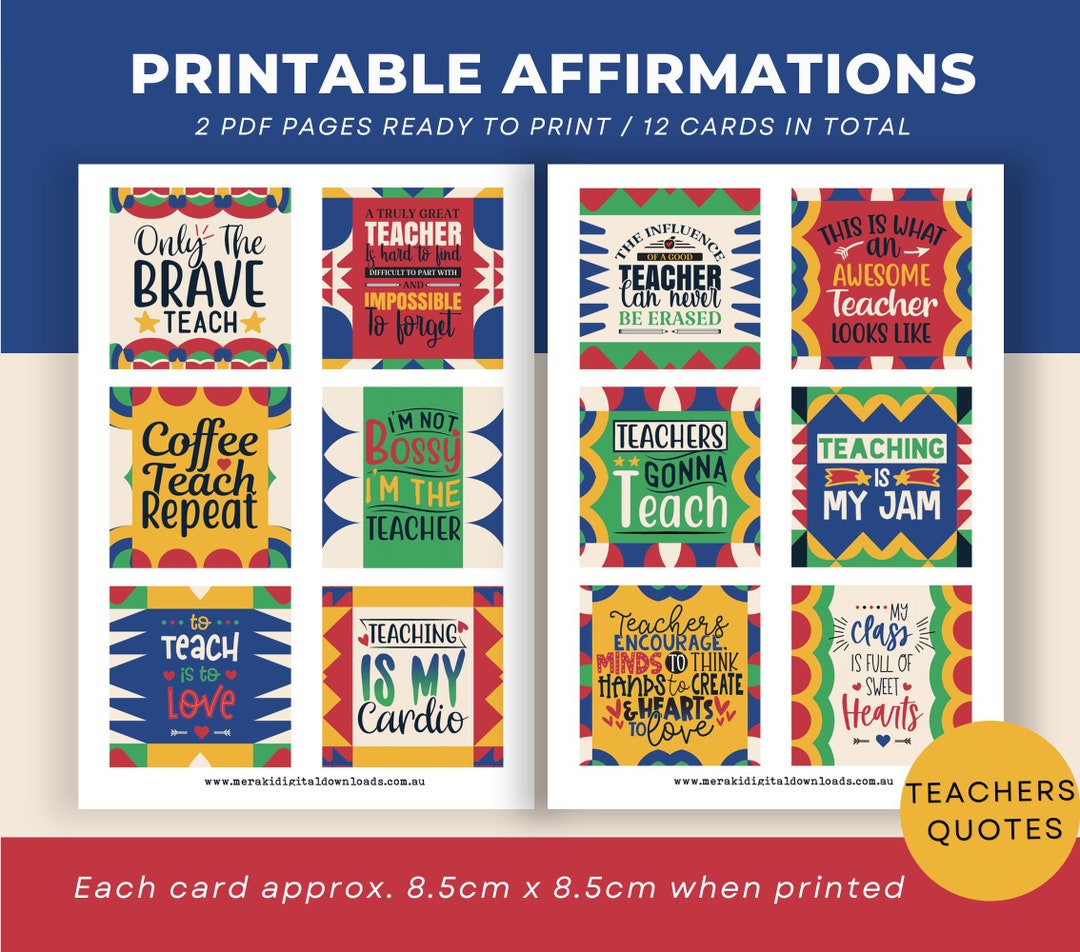12 Printable Teacher Affirmations Cards, INSTANT DOWNLOAD, Teaching ...