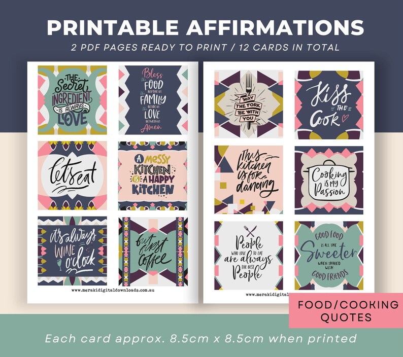 Printable Culinary Affirmation Cards: Kitchen Quotes (instant Download ...