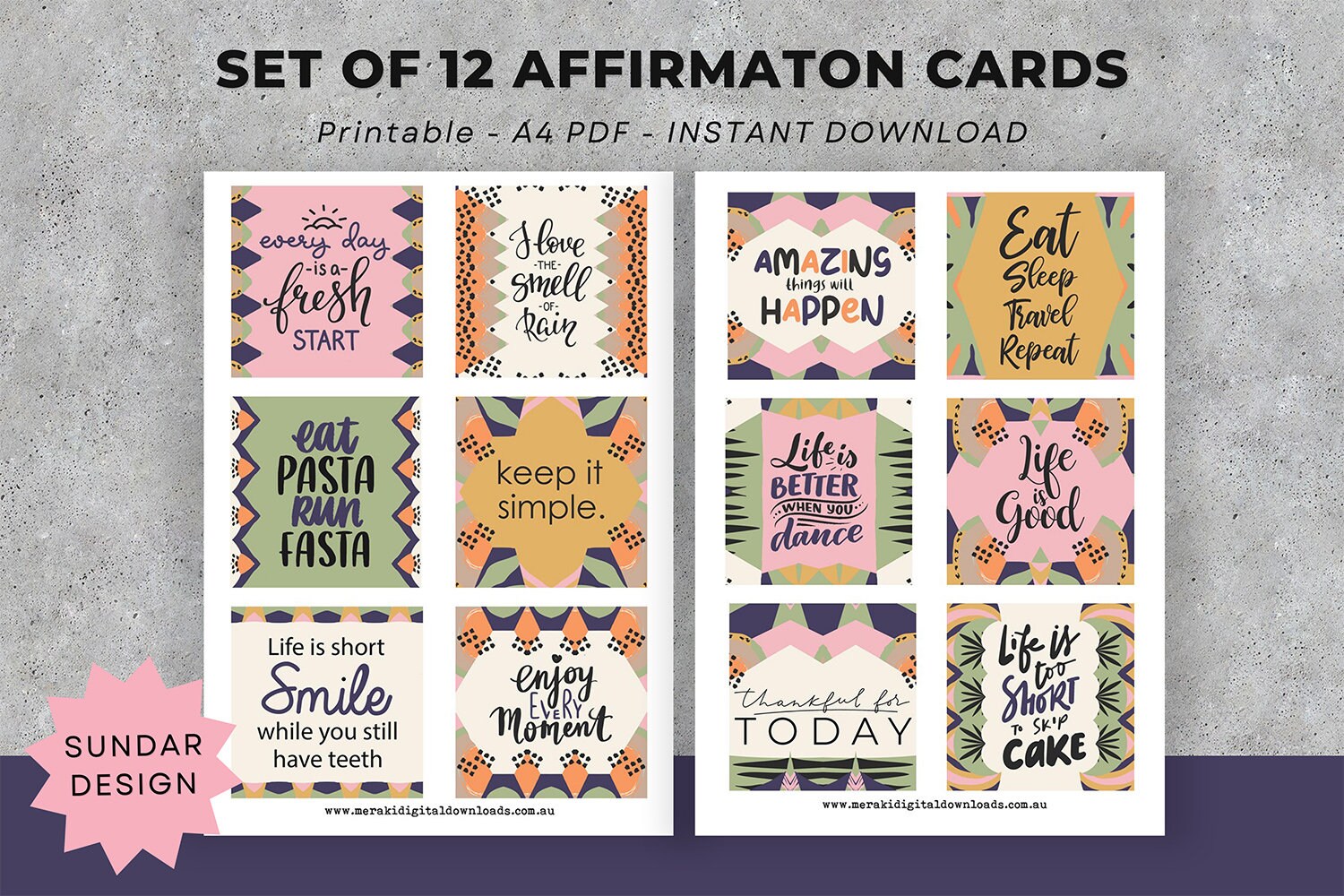 12 Printable Pretty Affirmations Cards INSTANT DOWNLOAD - Etsy