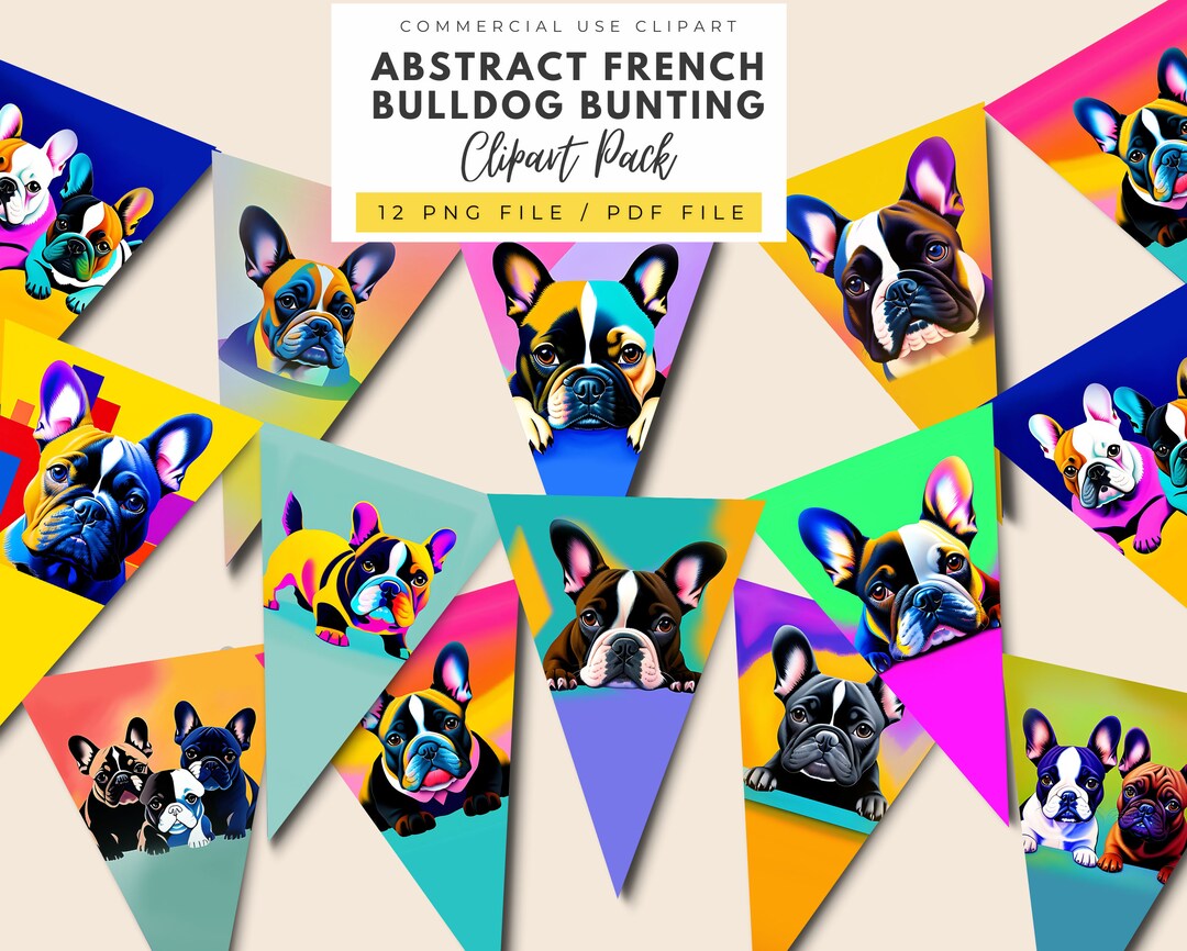 Cartoon Abstract French Bulldog Triangle Bunting Flags for INSTANT ...