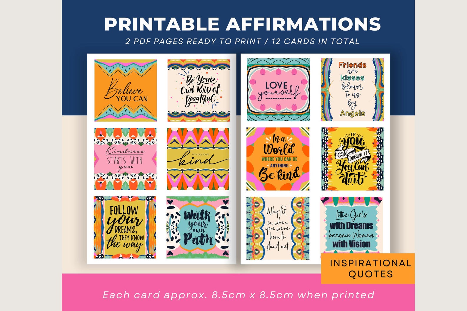 12 Printable Tween Affirmations Cards, INSTANT DOWNLOAD, Inspirational ...