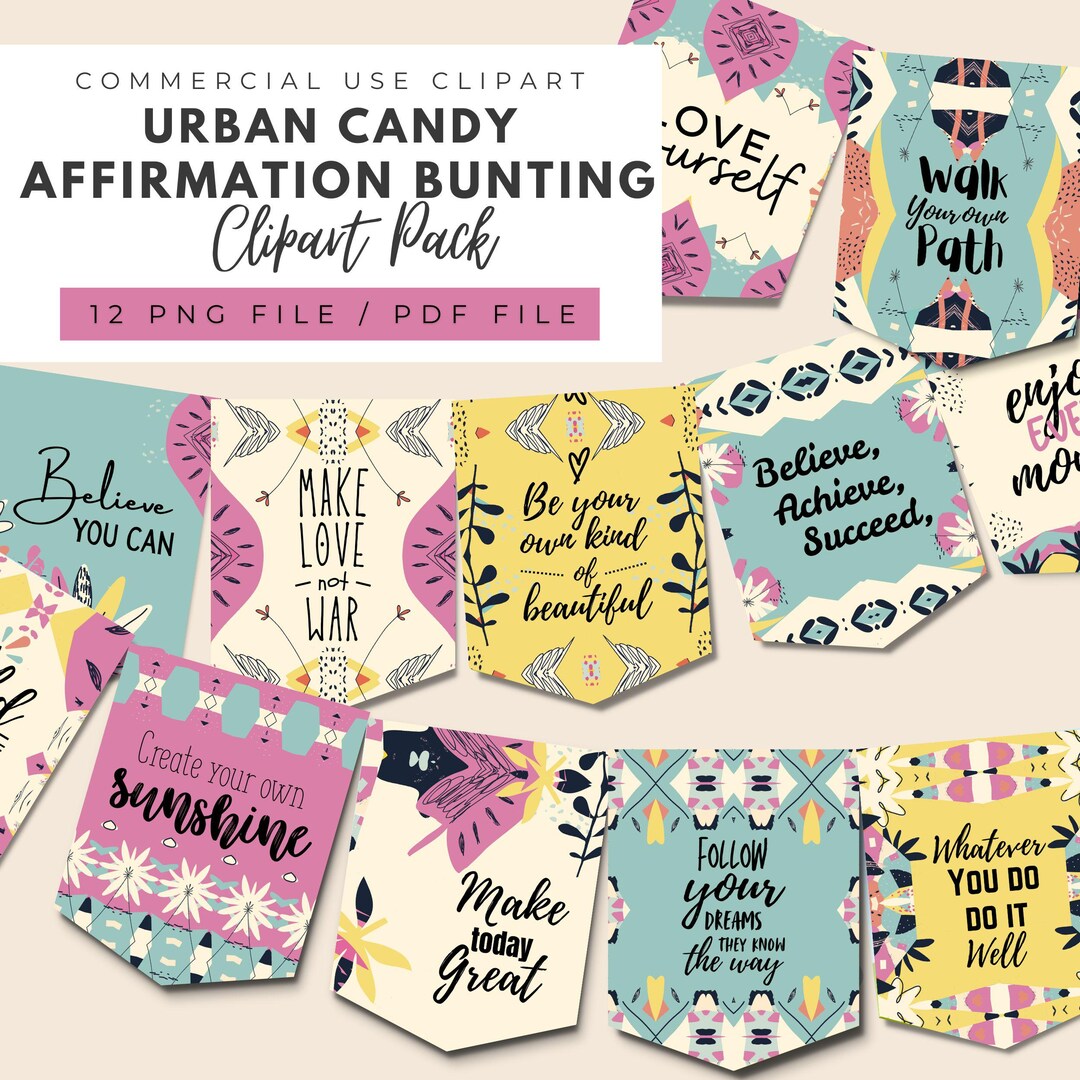 Tween Affirmation Bunting Flags: Printable Clipart (PNG & PDF) - Etsy