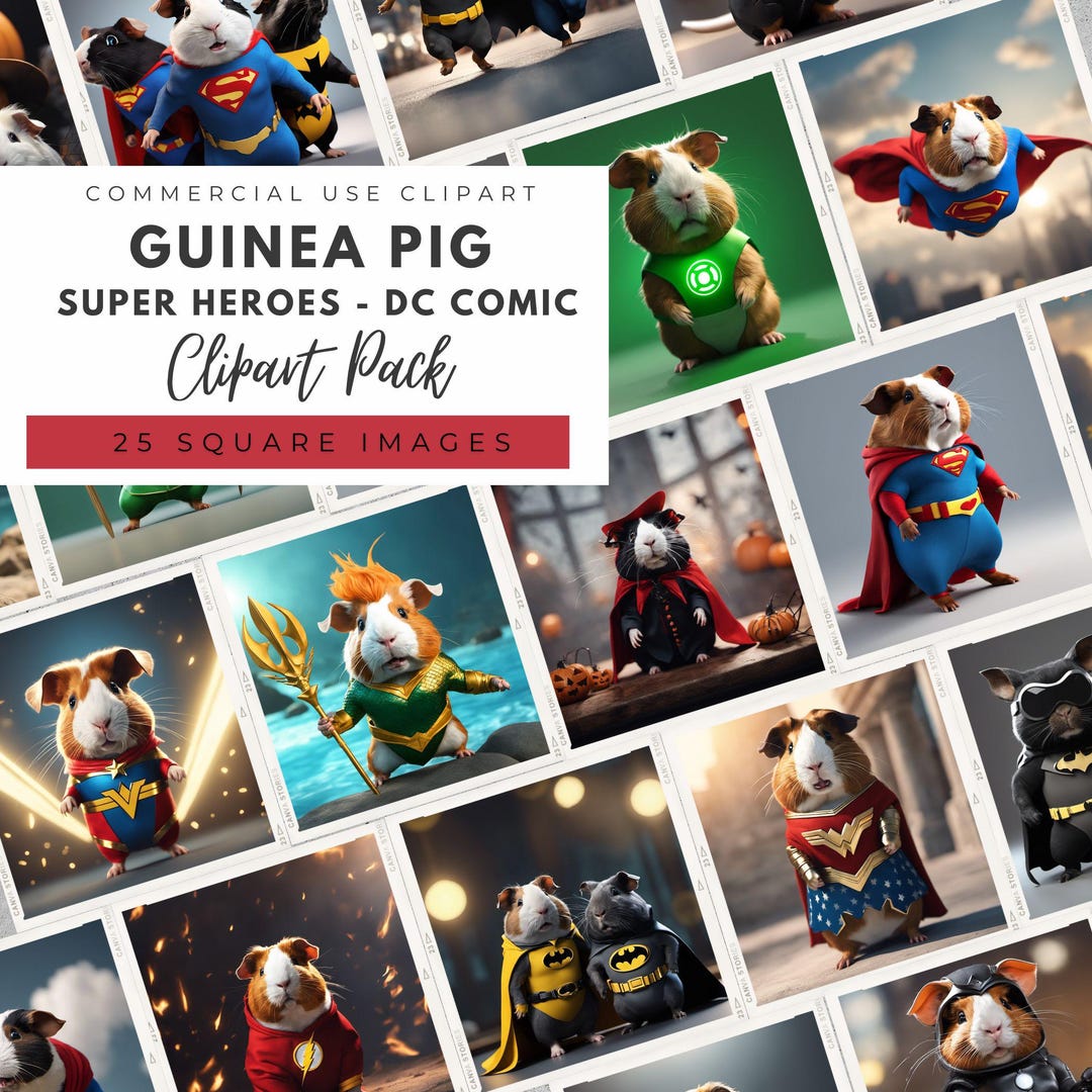 INSTANT Download, Guinea Pig Super Heroes 25 Square Clipart Bundle Png ...