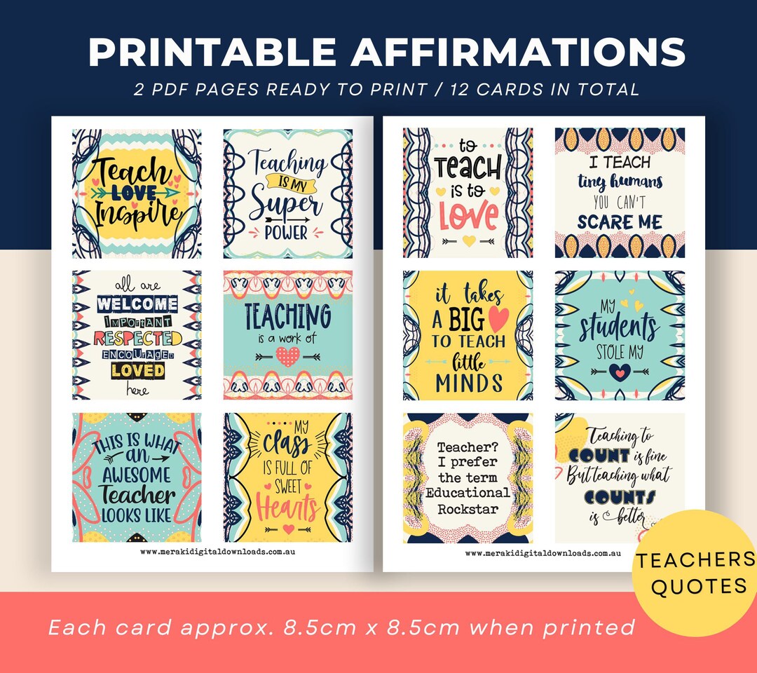 Printable Teacher Affirmation Cards: Daily Positivity Boost (PDF ...
