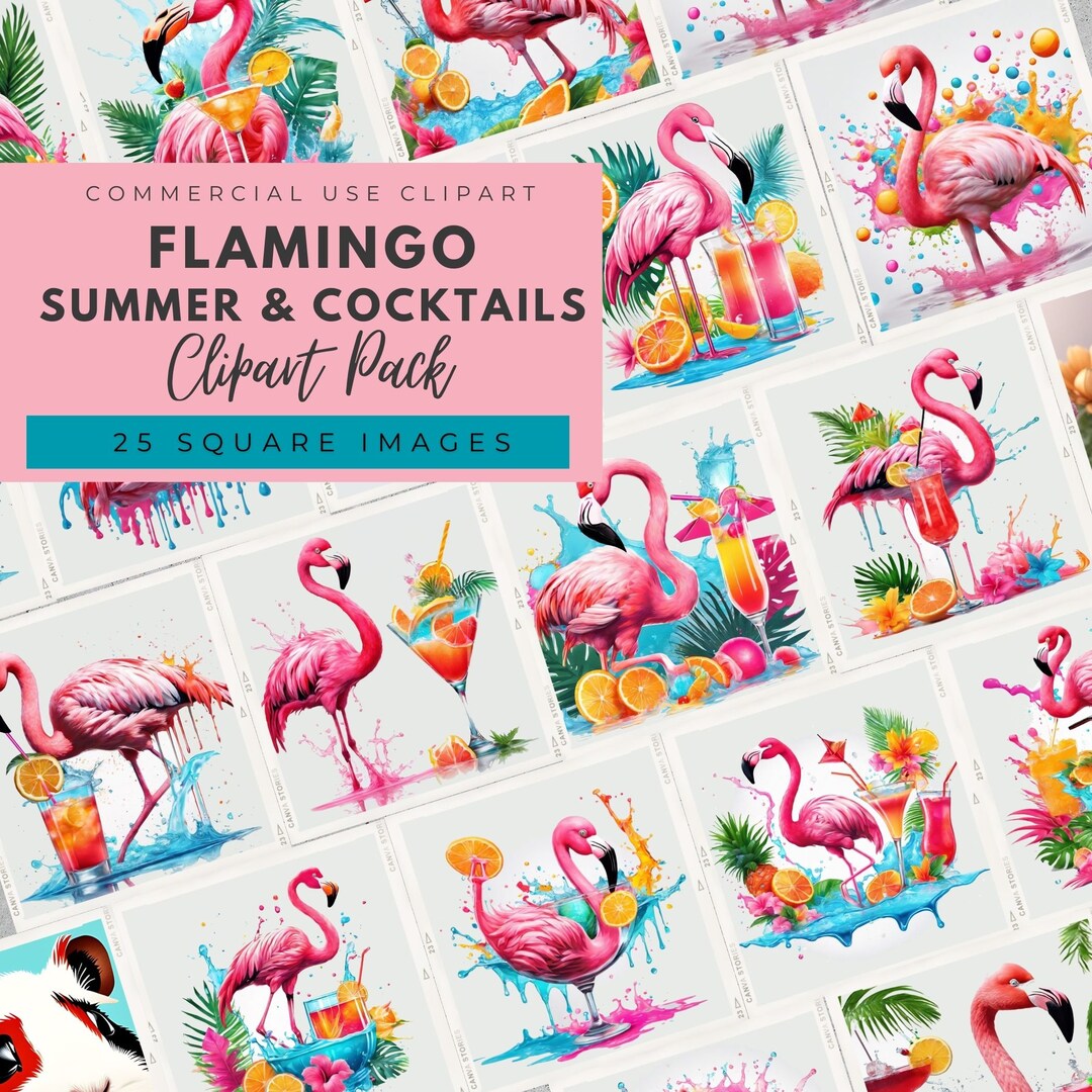 INSTANT Download, Flamingos 25 Square Clipart Bundle Png Jpeg ...