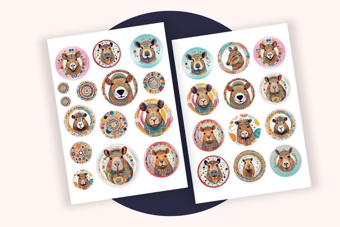 Round Clipart, Cricut Sticker Sheets, Capybara Stickers, Images for ...
