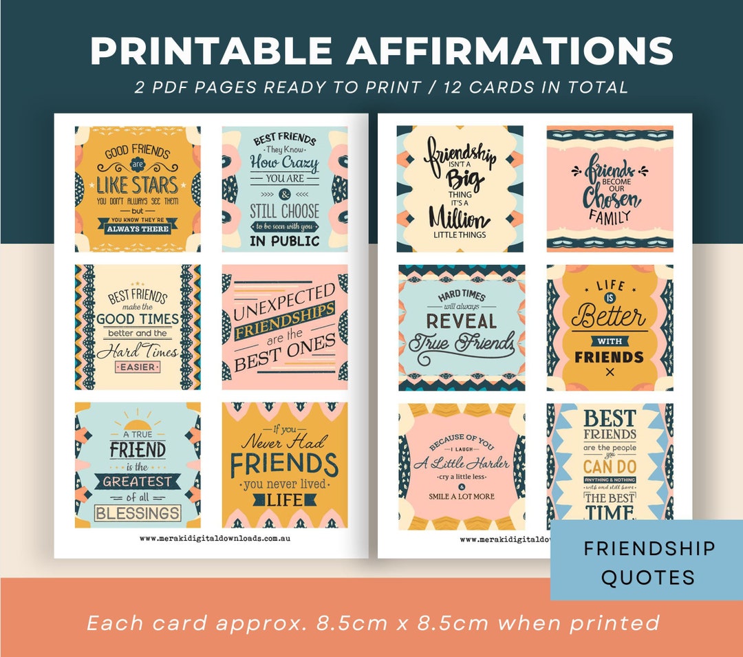 Friendship Affirmation Cards: Printable Inspirational Quotes (instant ...
