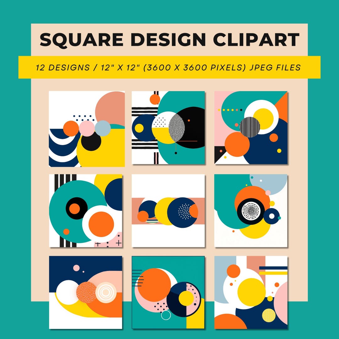 9 Square Clipart Designs, Instant Download, JPEG Files, Digital ...