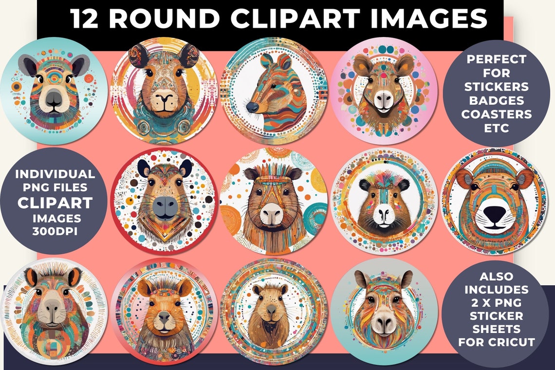 Round Clipart, Cricut Sticker Sheets, Capybara Stickers, Images for ...