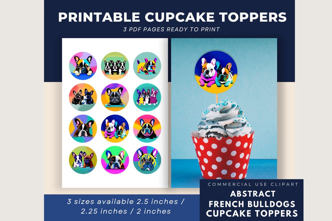 Abstract French Bulldog Cupcake Toppers for INSTANT Download, 3 Sizes ...