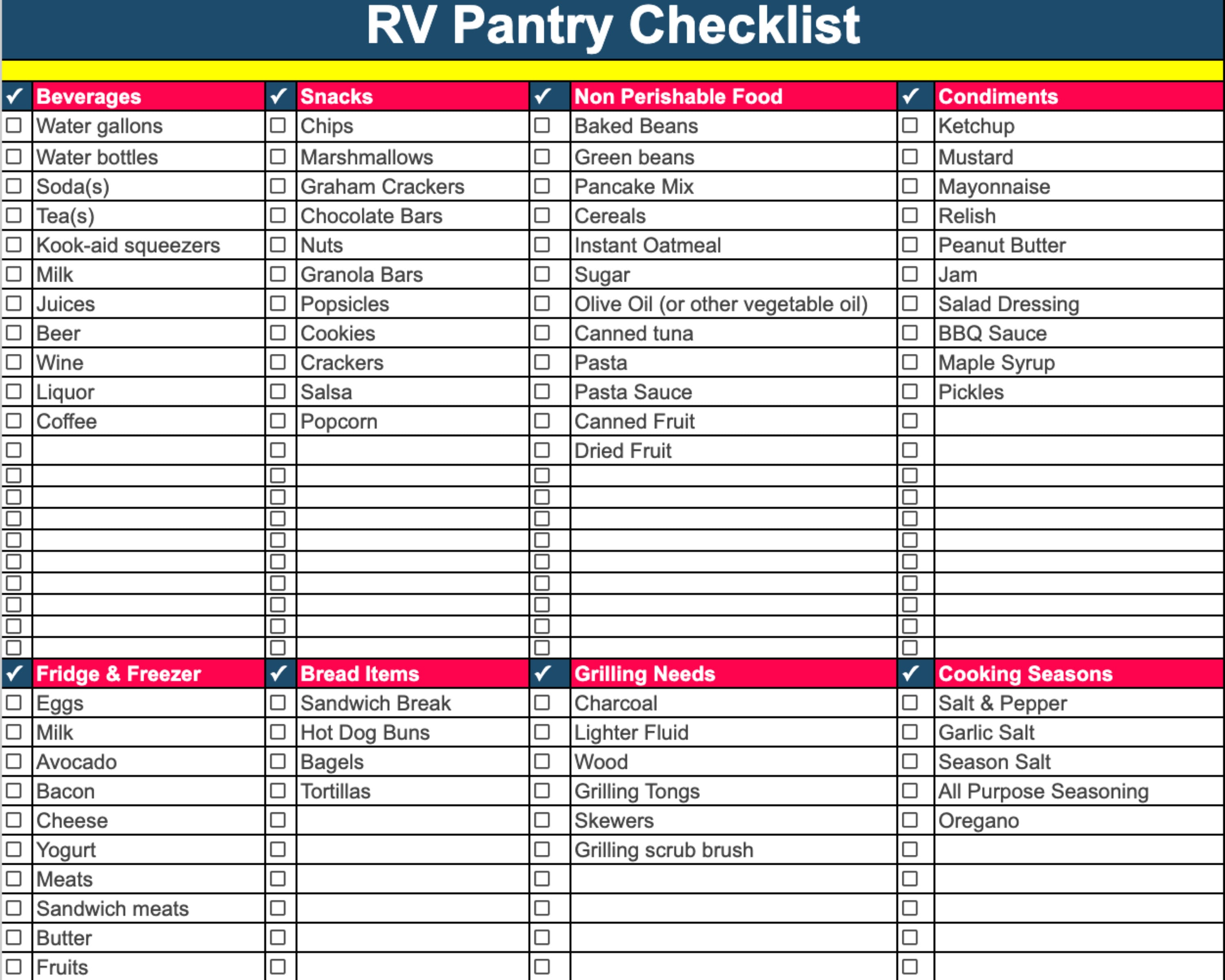 RV Packing Checklists Printables PDF- 4 Total Packing Lists!! - Etsy