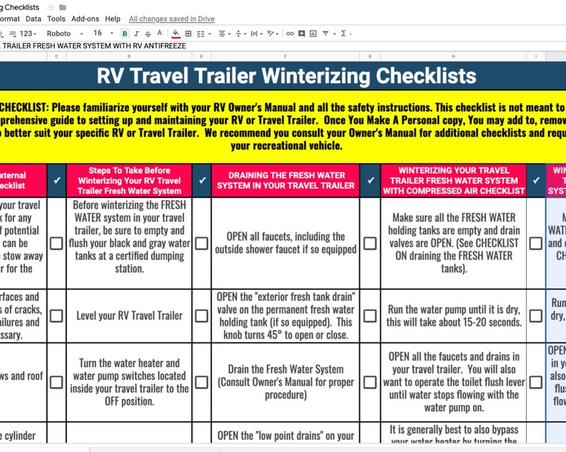 RV Winterizing Checklists™ - Etsy