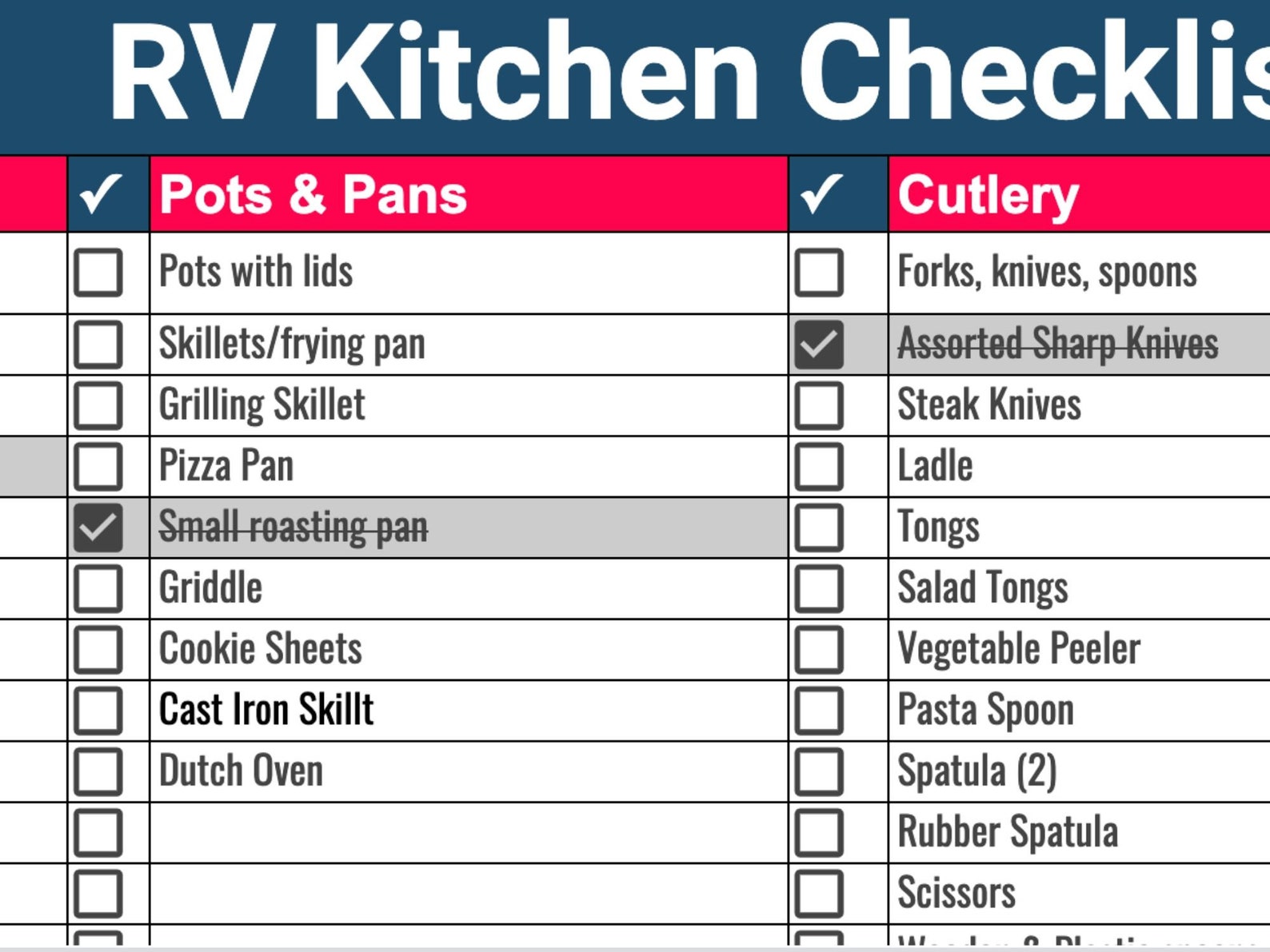 RV Checklist Spreadsheets [editable & Printable] - Etsy