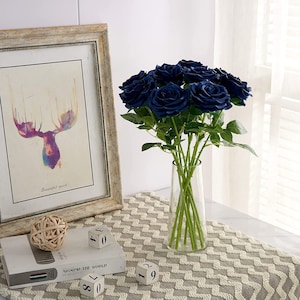 10pcs Artificial Navy Blue Rose Head With Long Stems ,navy Blue Rose ...