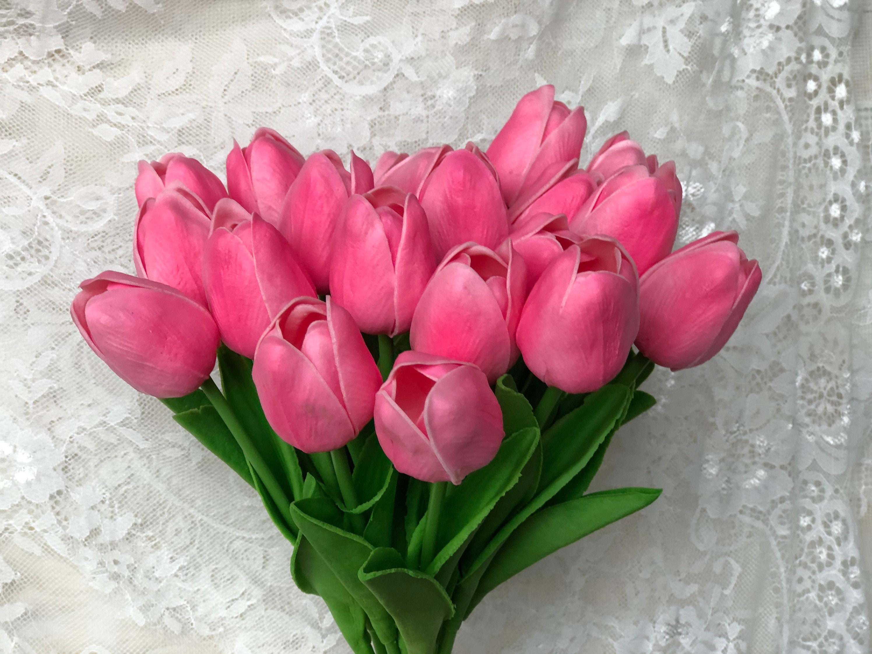 20pcs Real-Touch Artificial Pink Tulip Flowers Home Wedding | Etsy